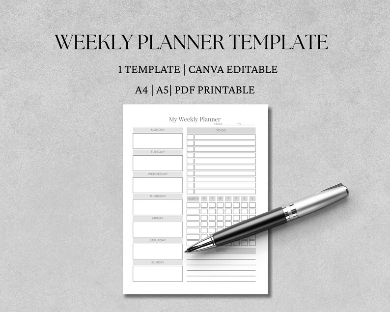 Week at a Glance Planner Printable | Minimal Weekly Task Overview | A4 ...