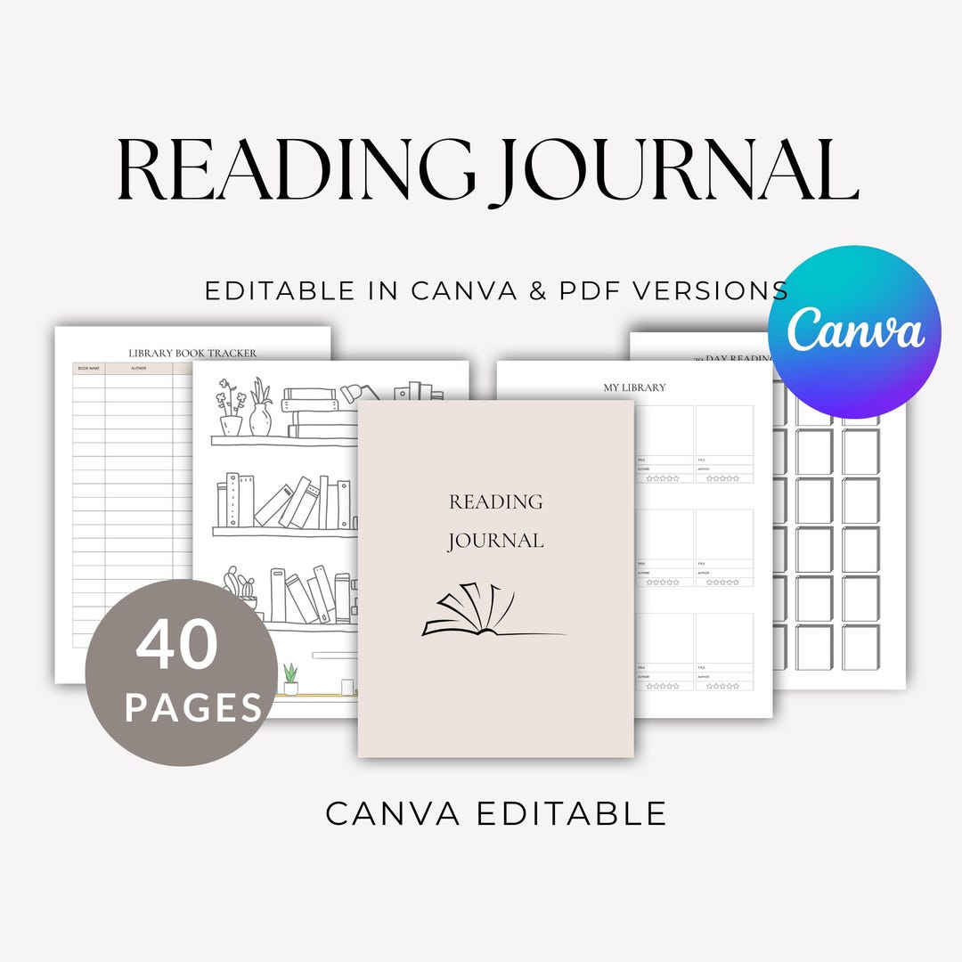 Reading Journal & Reading Tracker: Printable PDF and Editable Canva ...