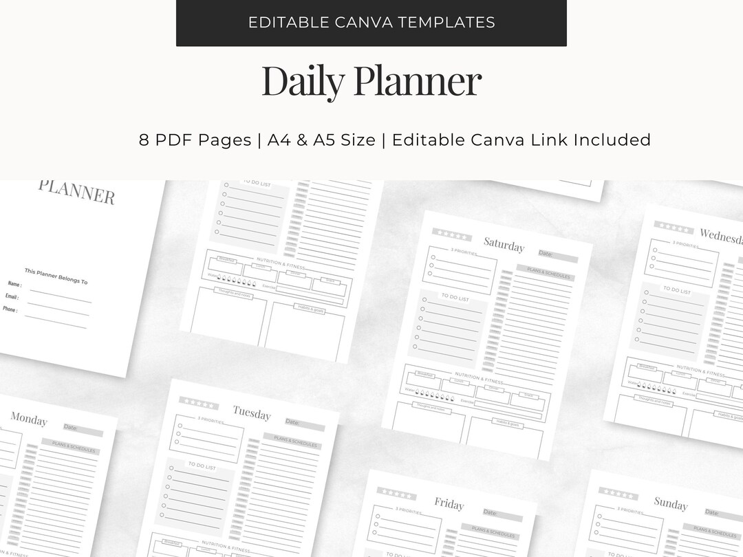 Daily Planner Template PDF, Printable Daily Schedule, A4 A5 Size, To-do ...
