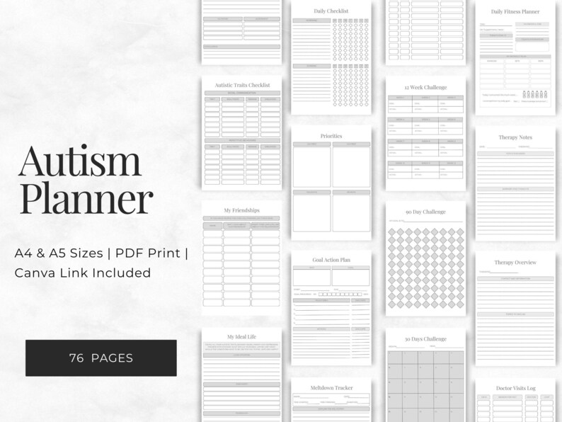 Autism Planner Printable A4 A5 PDF Canva Editable | Neurodivergent ...