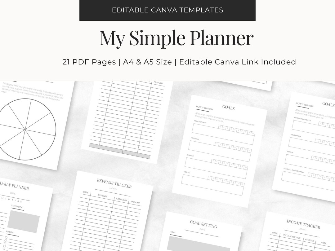 Simple Life Planner Template | A4 A5 Printable PDF + Canva Link ...