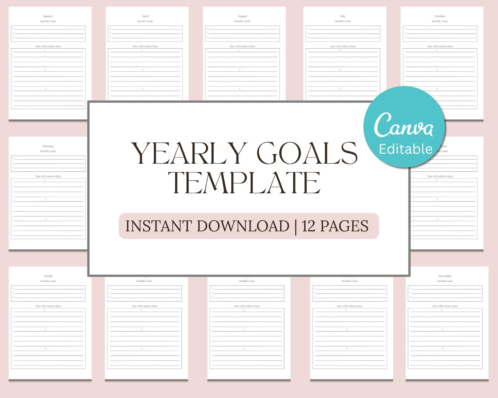 Yearly Goals Planner Template PDF Canva SMART Goal Template Vision ...