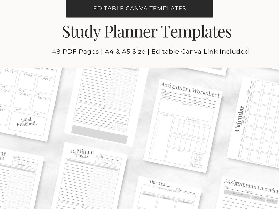 Study Planner Bundle PDF | A4 A5 Printable + Editable Canva | Student ...