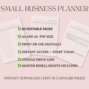 Small Business Planner Canva Template: A4/A5 PDF, Finance & Marketing ...