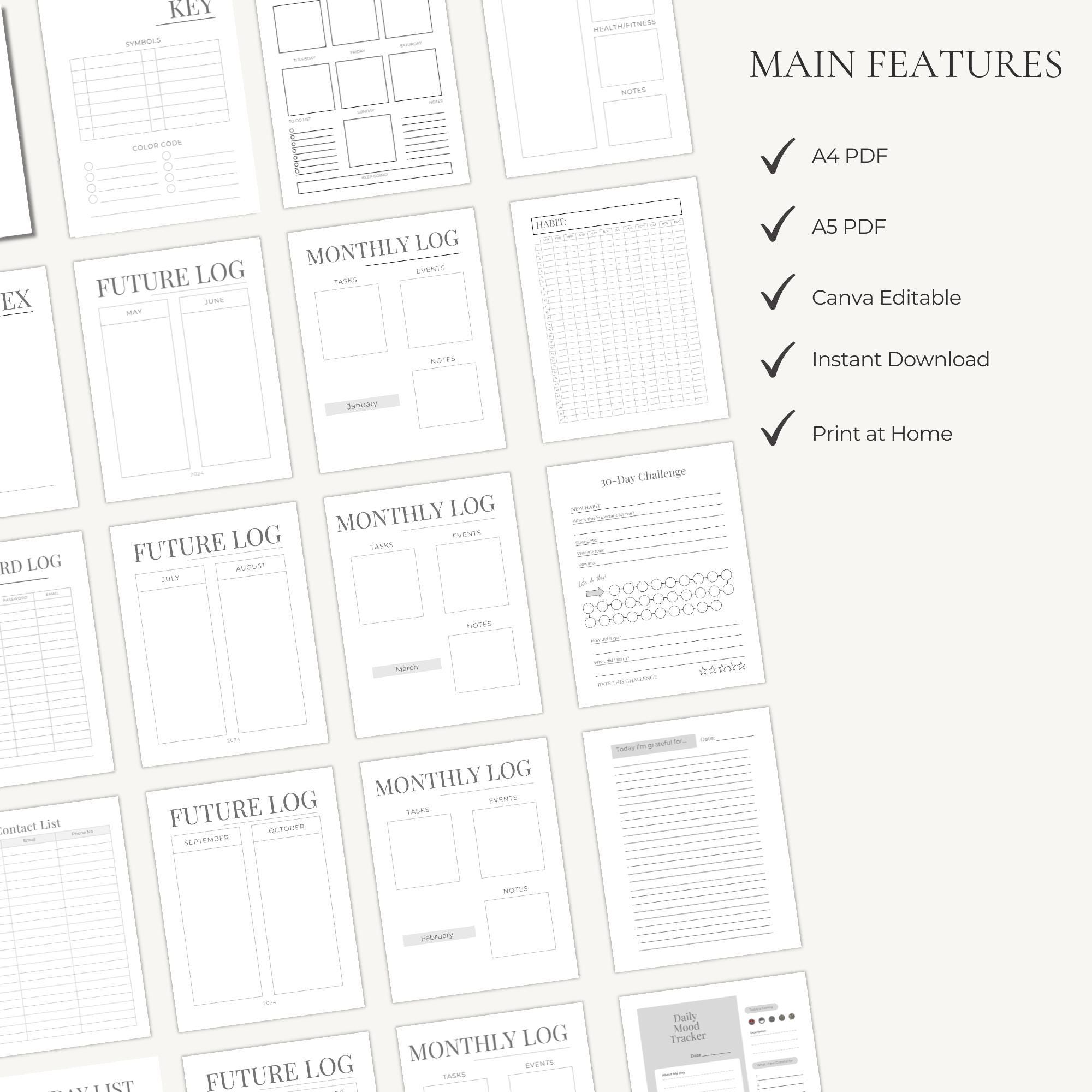 Editable Bullet Journal Template Bundle | 2026 Digital Planner | Yearly ...