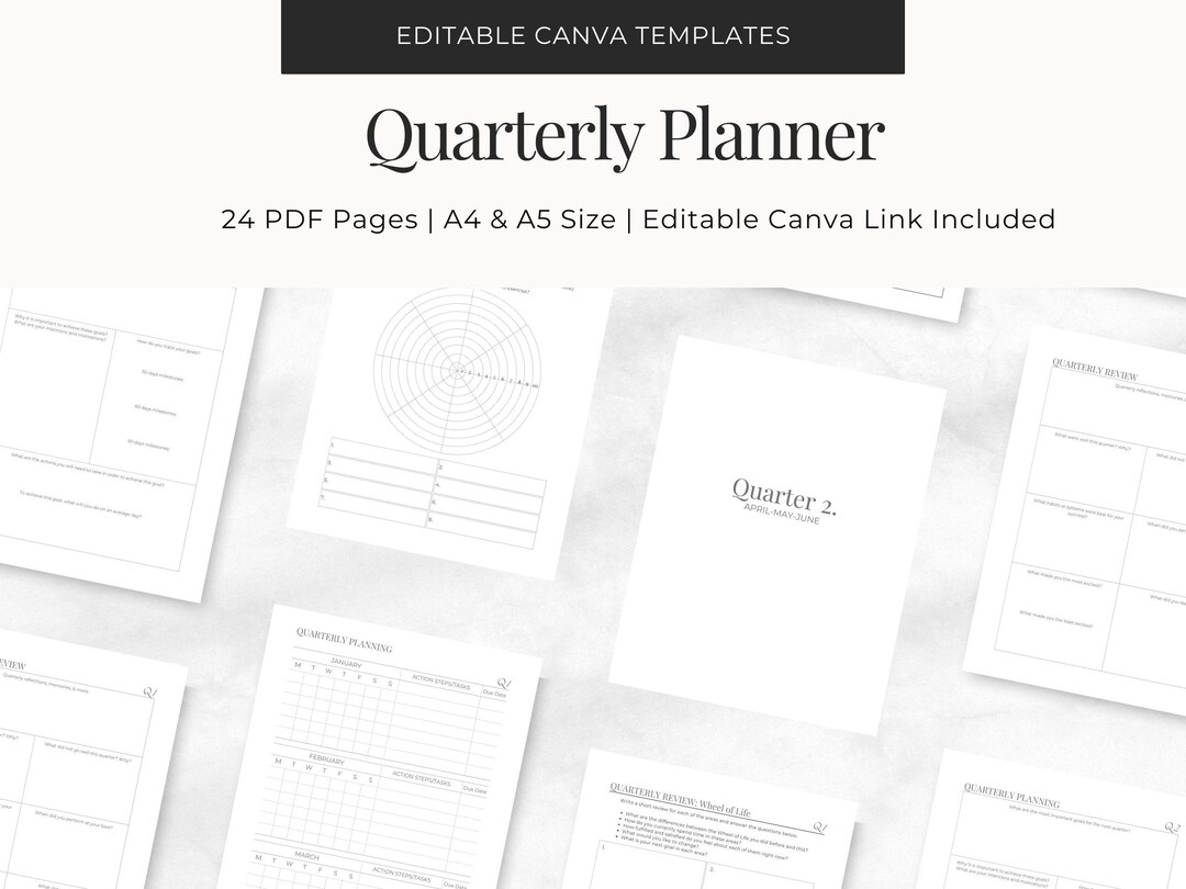 Quarterly Planner PDF – A4 A5 Printable + Editable Canva | 90 Day Goal ...