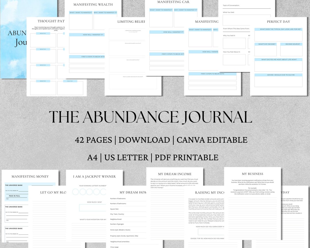 Abundance Journal Printable | Daily Manifestation & Mindset Workbook ...