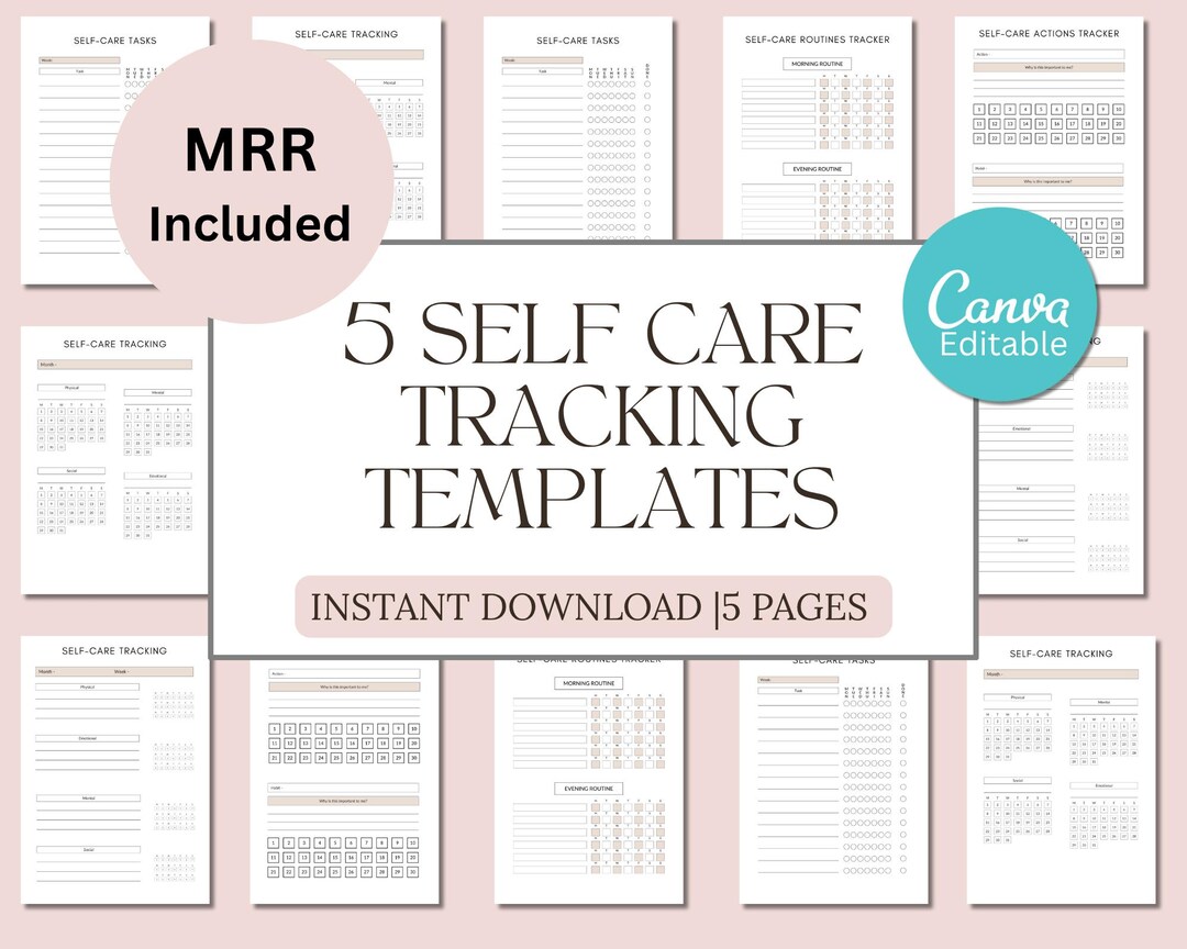Editable Self Care Trackers PDF Canva Daily Routine Mood Tracker Self ...