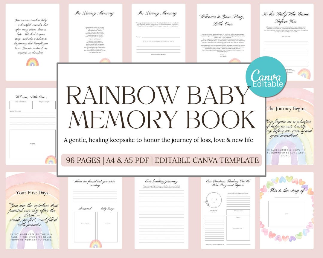 Rainbow Baby Memory Book | Printable Baby Journal PDF A4 A5 | Editable ...
