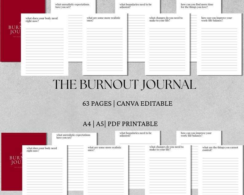 Burnout Tracker Workbook | Journal Prompts | Self Care Workbook ...