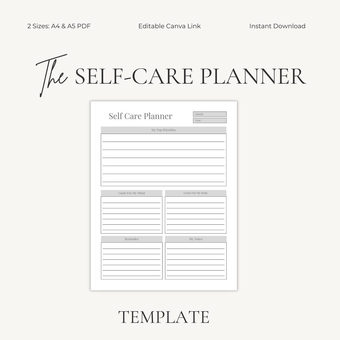 Daily Self Care Planner Template | Printable PDF A4, A5 | Fully ...