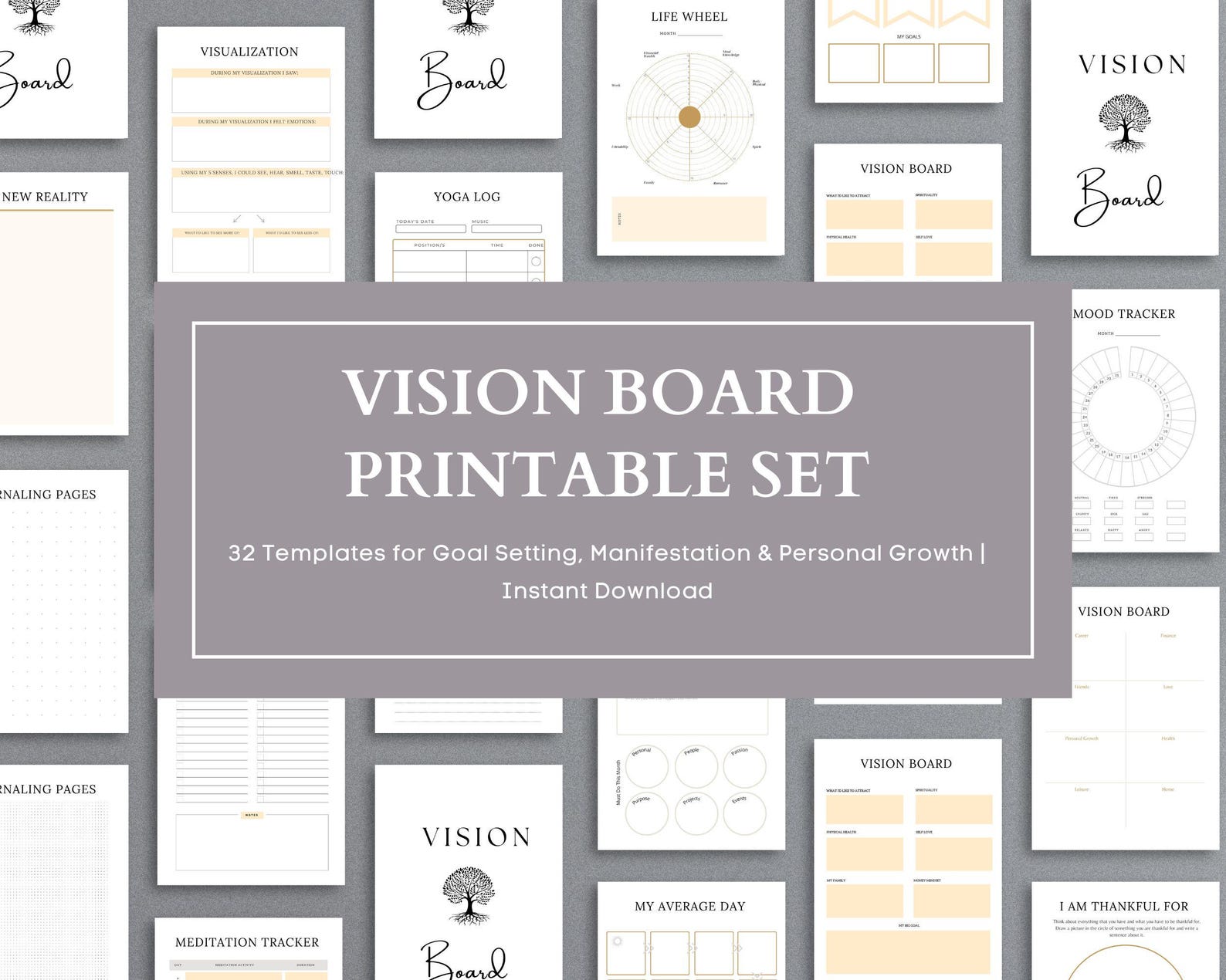 Vision Board Printable Set | 32 Templates for Goal Setting ...