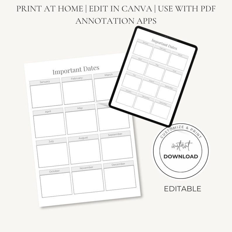 Important Dates Personalized Calendar Template | Printable PDF A4, A5 ...