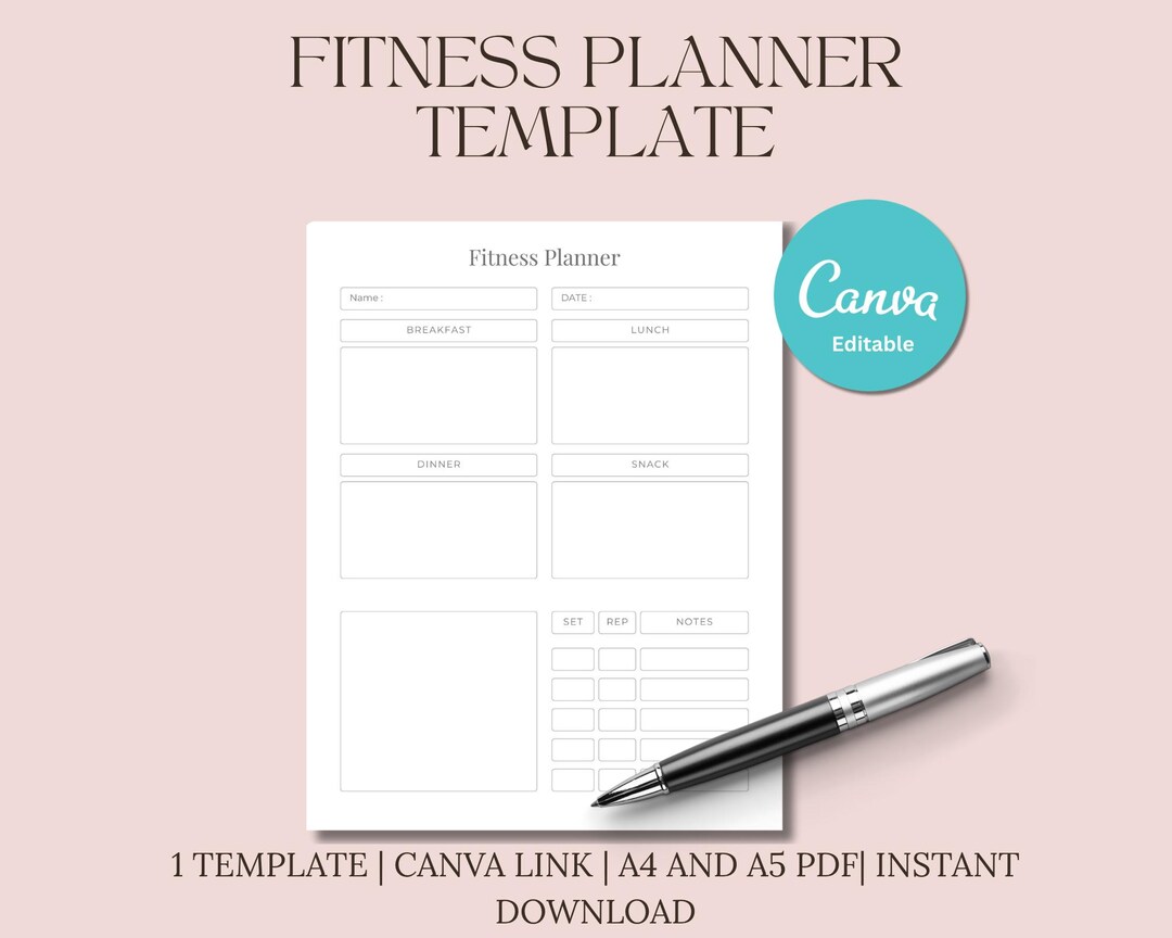 Fitness Planner Template PDF Canva A4 A5 | Printable Workout & Meal ...