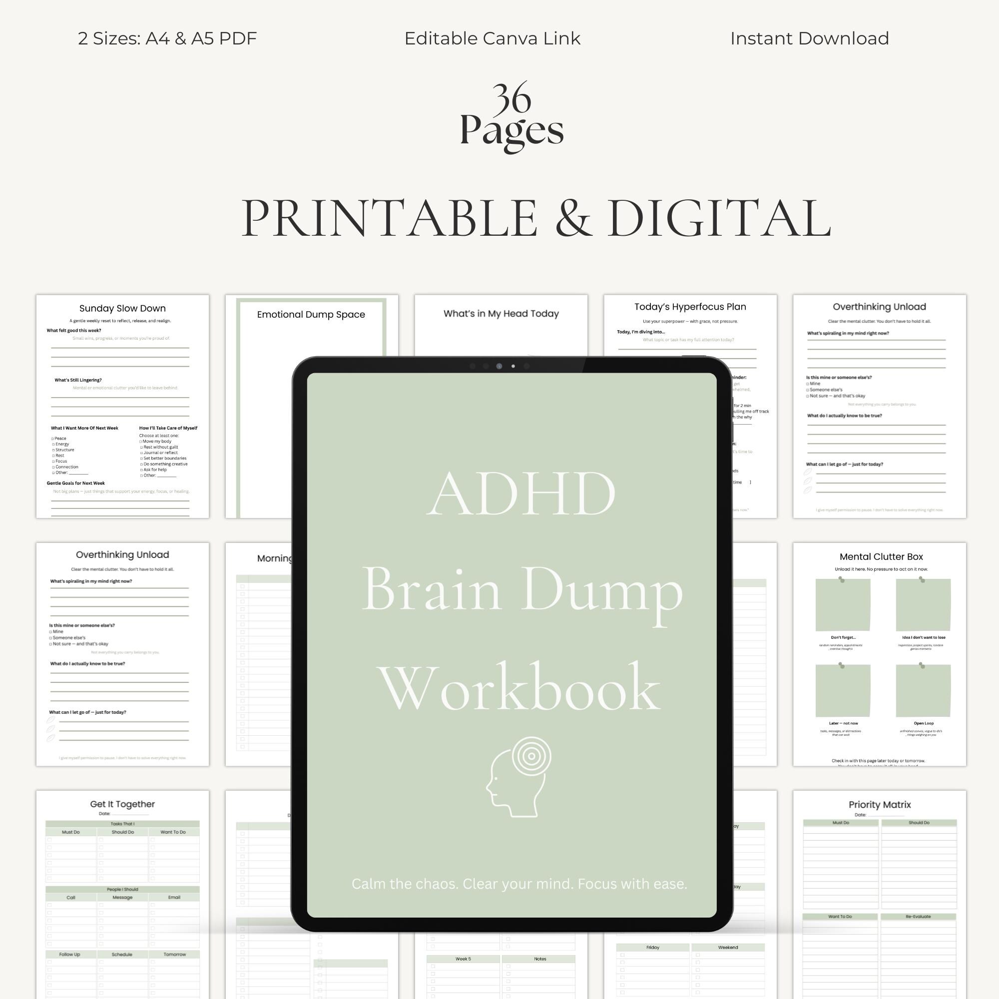 ADHD Brain Dump Planner | Neurodivergent Planner | Executive Function ...
