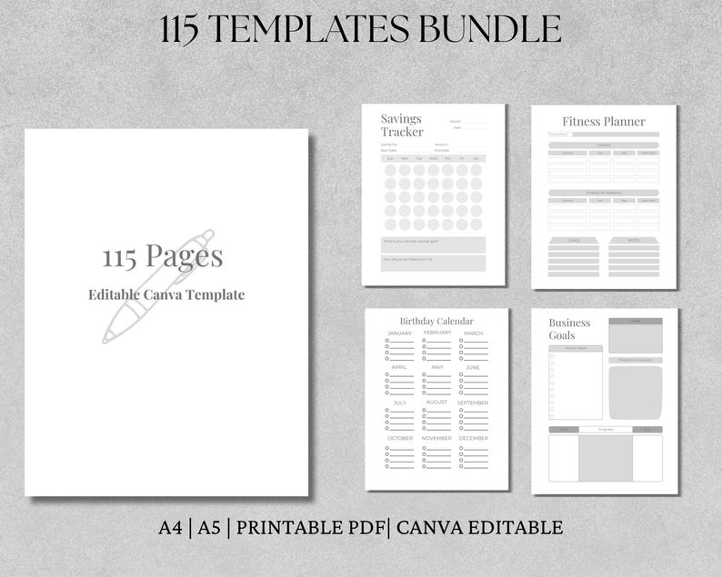115 Planner Templates Printable PDF | Task Tracker Worksheets | Goal ...