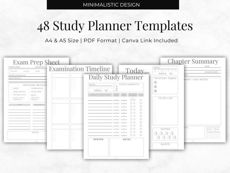 Study Planner Bundle | A4 A5 Printable PDF + Canva Link | Editable ...
