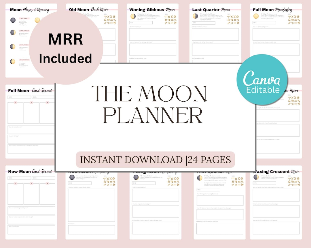 Editable Lunar Planner Template | 24 Page Moon Journal Canva A4 A5 ...