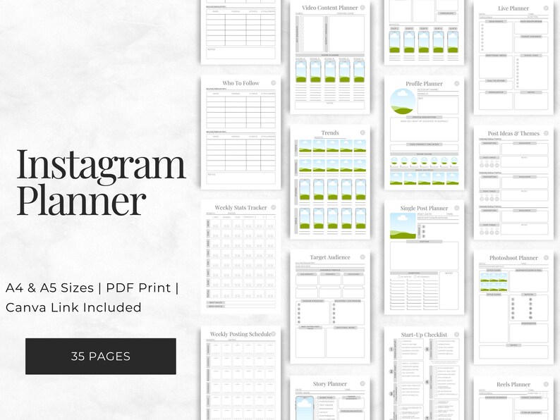 Instagram Planner PDF With Canva Link, A4 A5 Social Media Content ...