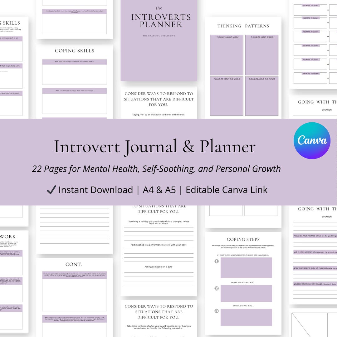Introvert Journal Template Editable Canva | A4 A5 Mental Clarity & Self ...