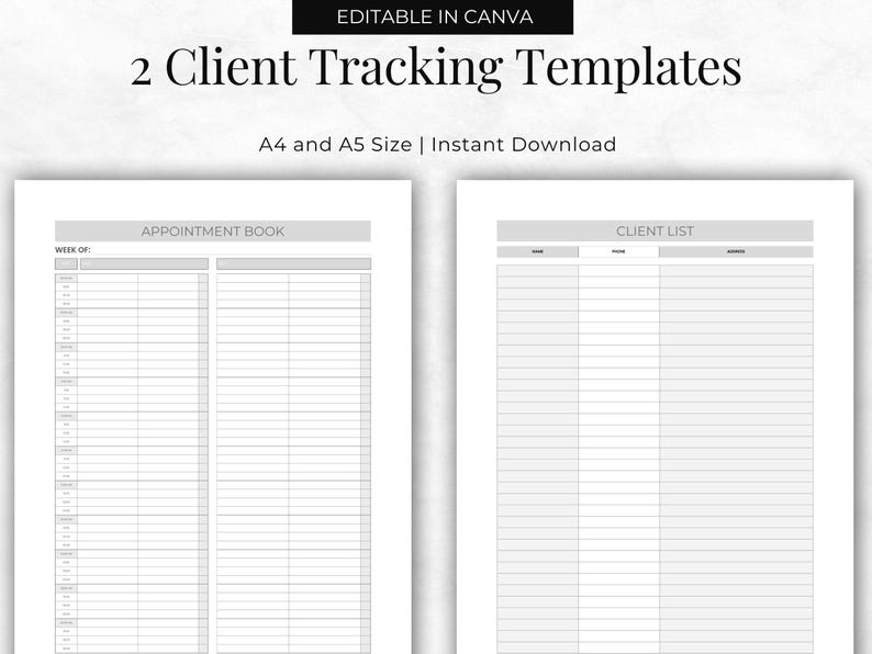 Client Appointment Book Template PDF 2 Pages A4 A5 Canva | Printable ...