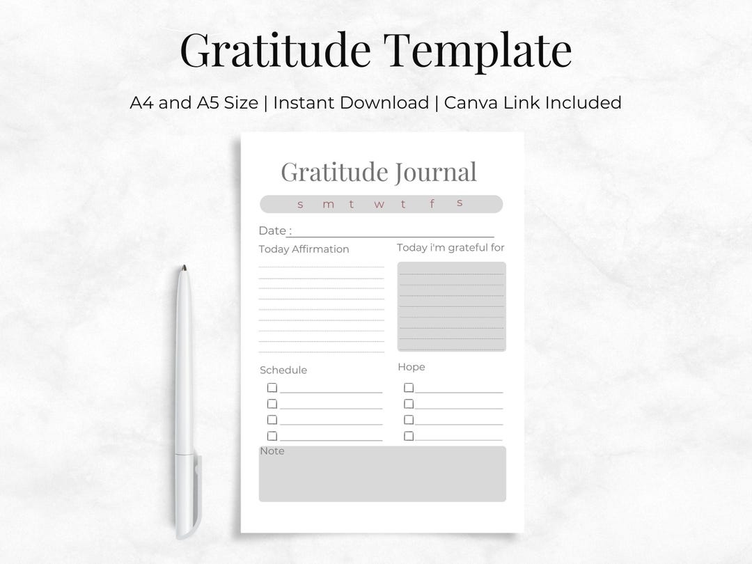 Gratitude Journal Template | A4 Printable PDF | Editable Canva ...