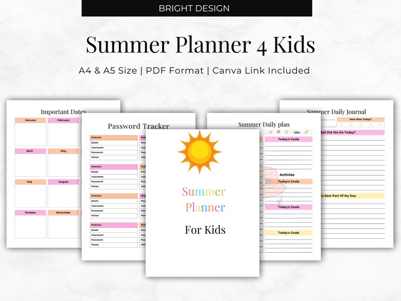Kids Summer Planner PDF | A4 A5 Printable + Editable Canva | Daily ...