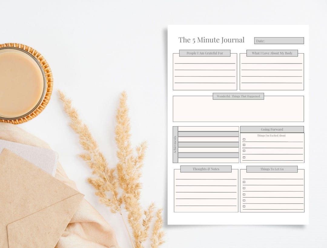 5 Minute Journal Template A4 A5 Editable Canva Page Daily Gratitude ...