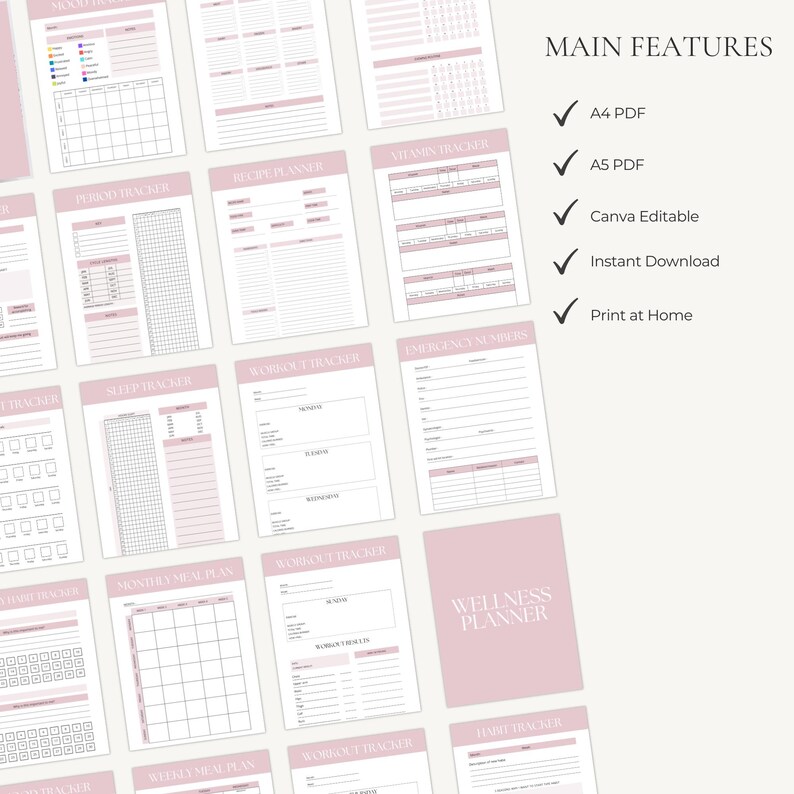Wellness & Self Care Planner | Printable PDF A4, A5 | Fully Editable ...
