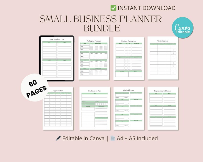 Small Business Planner Canva Template: A4/A5 PDF, Finance & Marketing ...