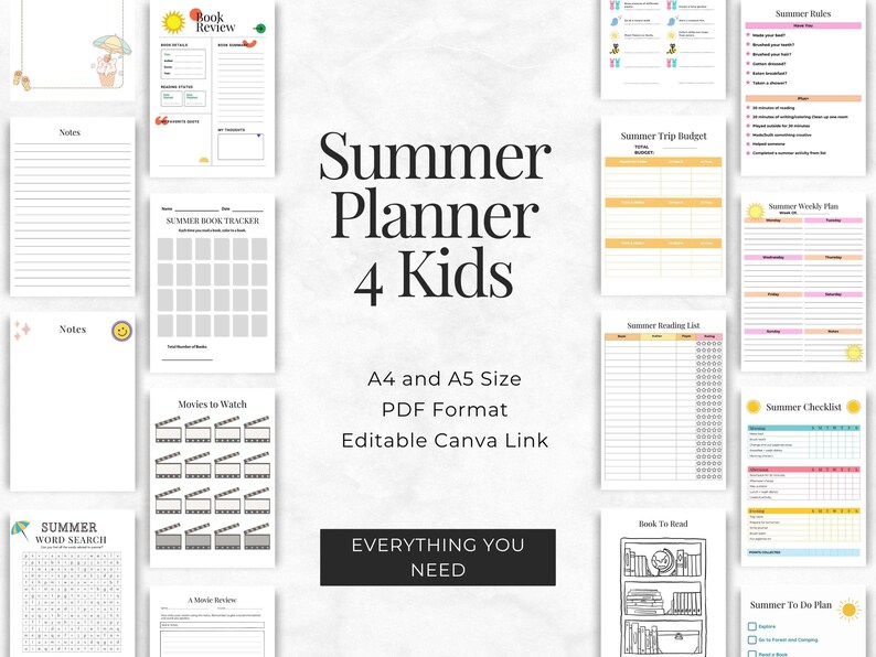 Kids Summer Planner PDF | A4 A5 Printable + Editable Canva | Daily ...