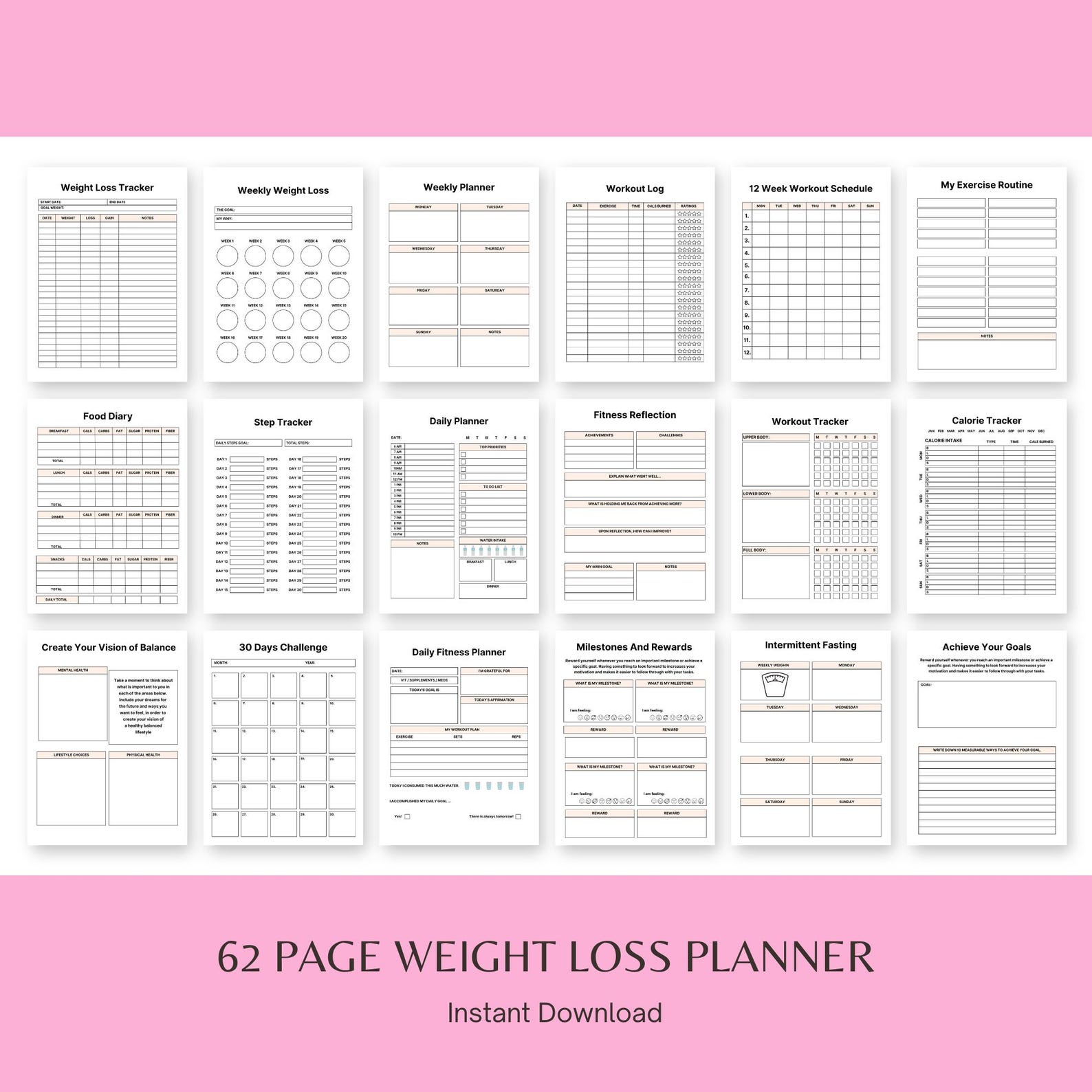 Weight Loss Planner Printable | 62 Pages A4 A5 | Goal Tracker, Meal ...