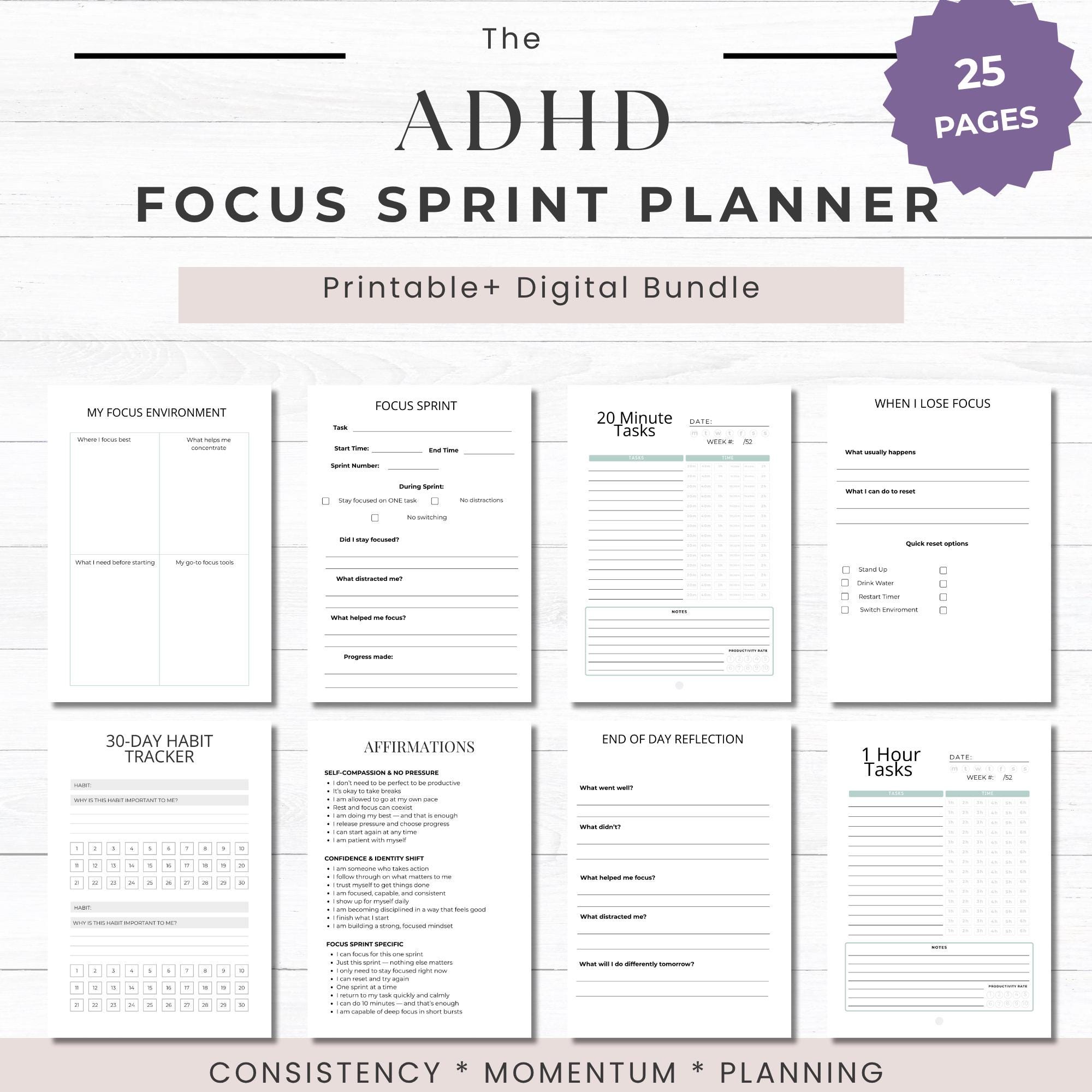 ADHD Focus Tracker Printable Planner | Gain Mental Clarity and ...