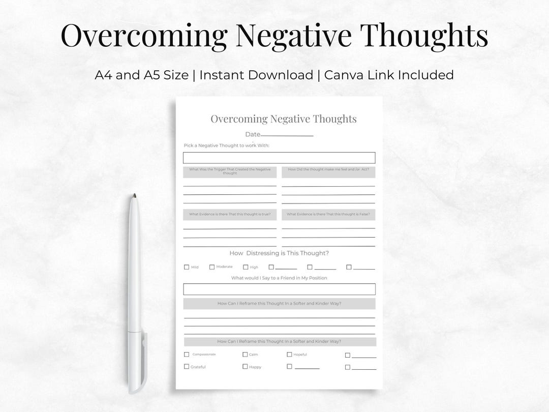 Overcoming Negative Thoughts Template | A4, A5 Printable PDF + Canva ...