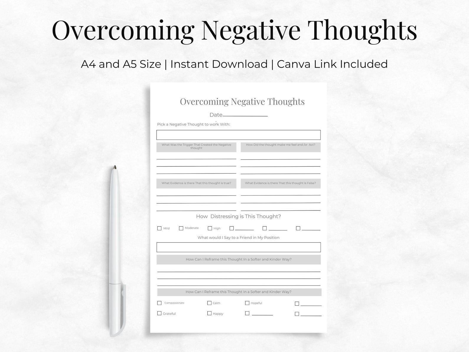 Mental Health PDF Template (A4 & A5 Planner Inserts) Instant PDF ...