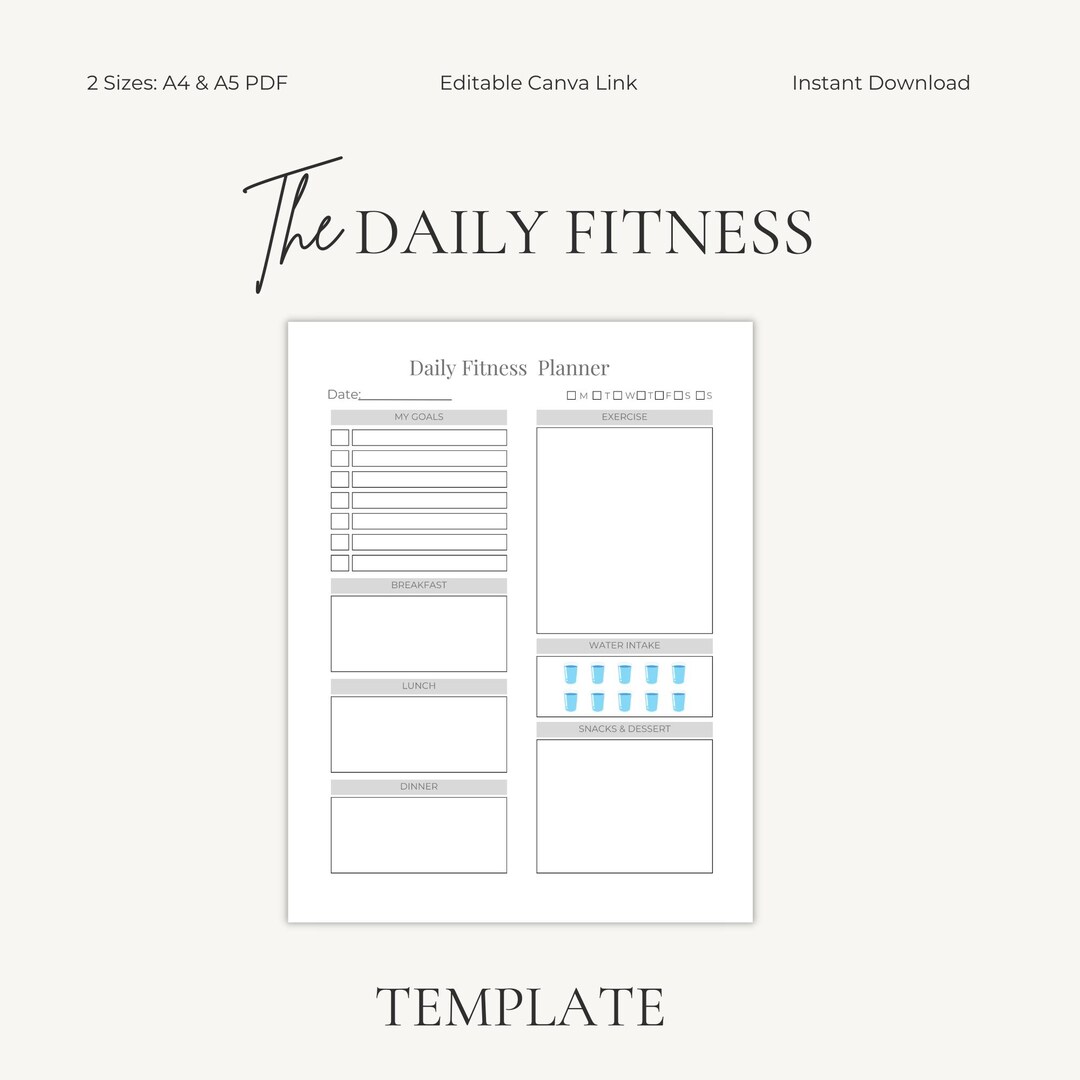 Fitness & Workout Planner Template | Printable PDF A4, A5 | Fully ...