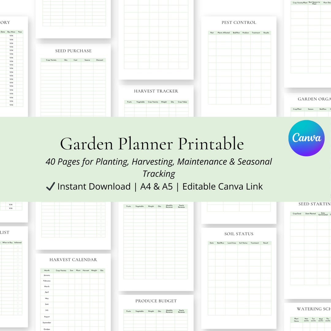 32 Page Garden Planner Printable A4 A5 Canva Template | Vegetable Herb ...