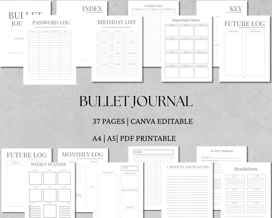 Premade Bullet Journal | Bullet Journal Inserts | 2026 Bullet Journal ...