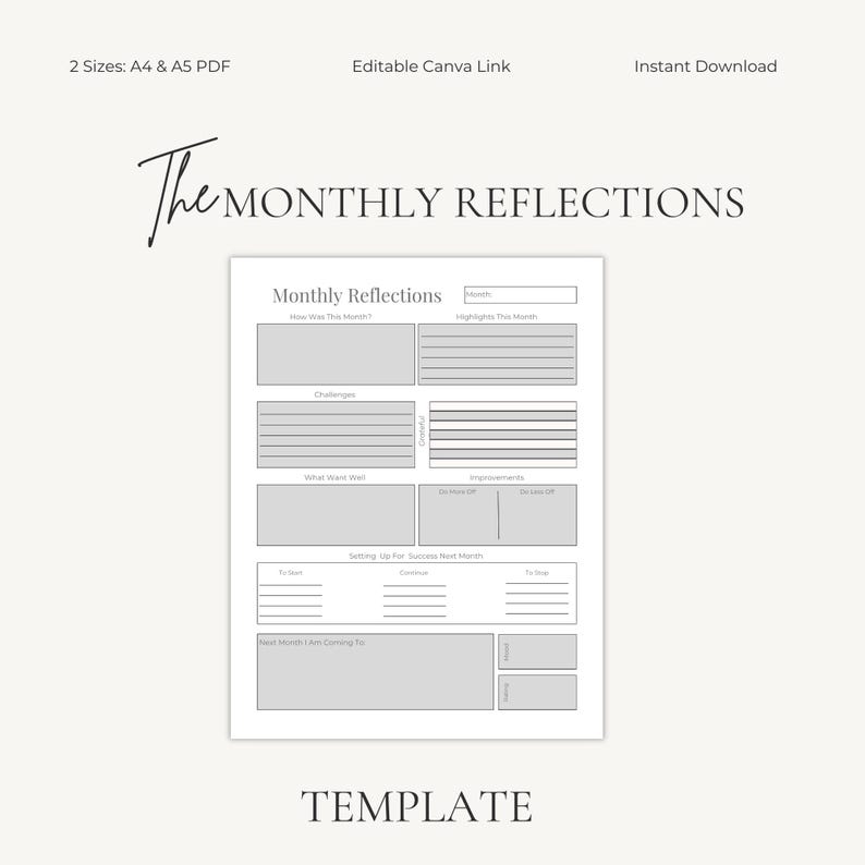 Monthly Self Love Reflection Journal Template | Printable PDF A4, A5 ...