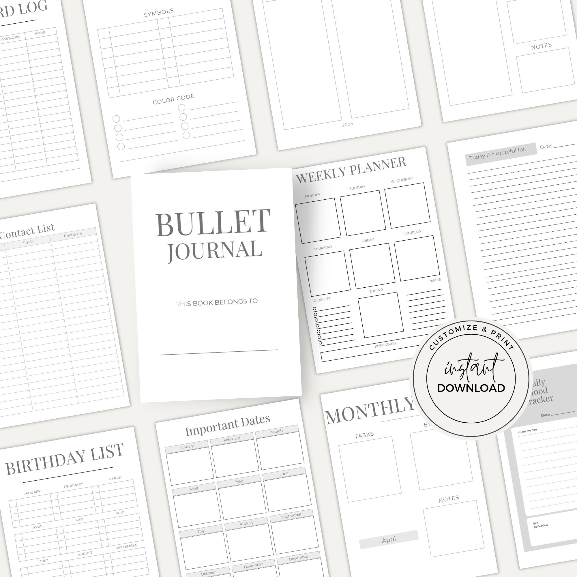 Editable Bullet Journal Template Bundle | 2026 Digital Planner | Yearly ...