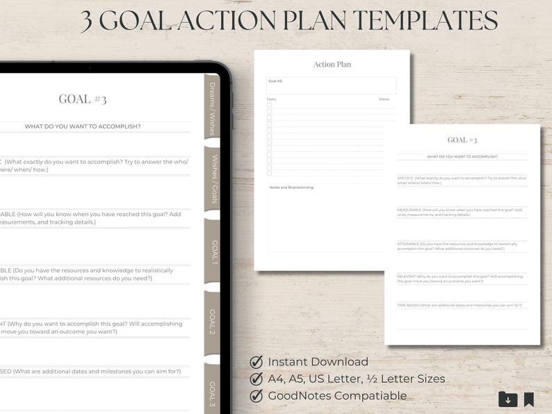 Big 3 Goals Workbook: SMART Goal Planner, Action Plan (PDF + Goodnotes ...