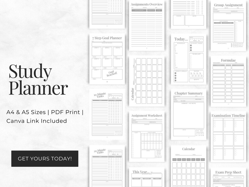 Study Planner Template | Printable Study Organizer | Academic Planner ...