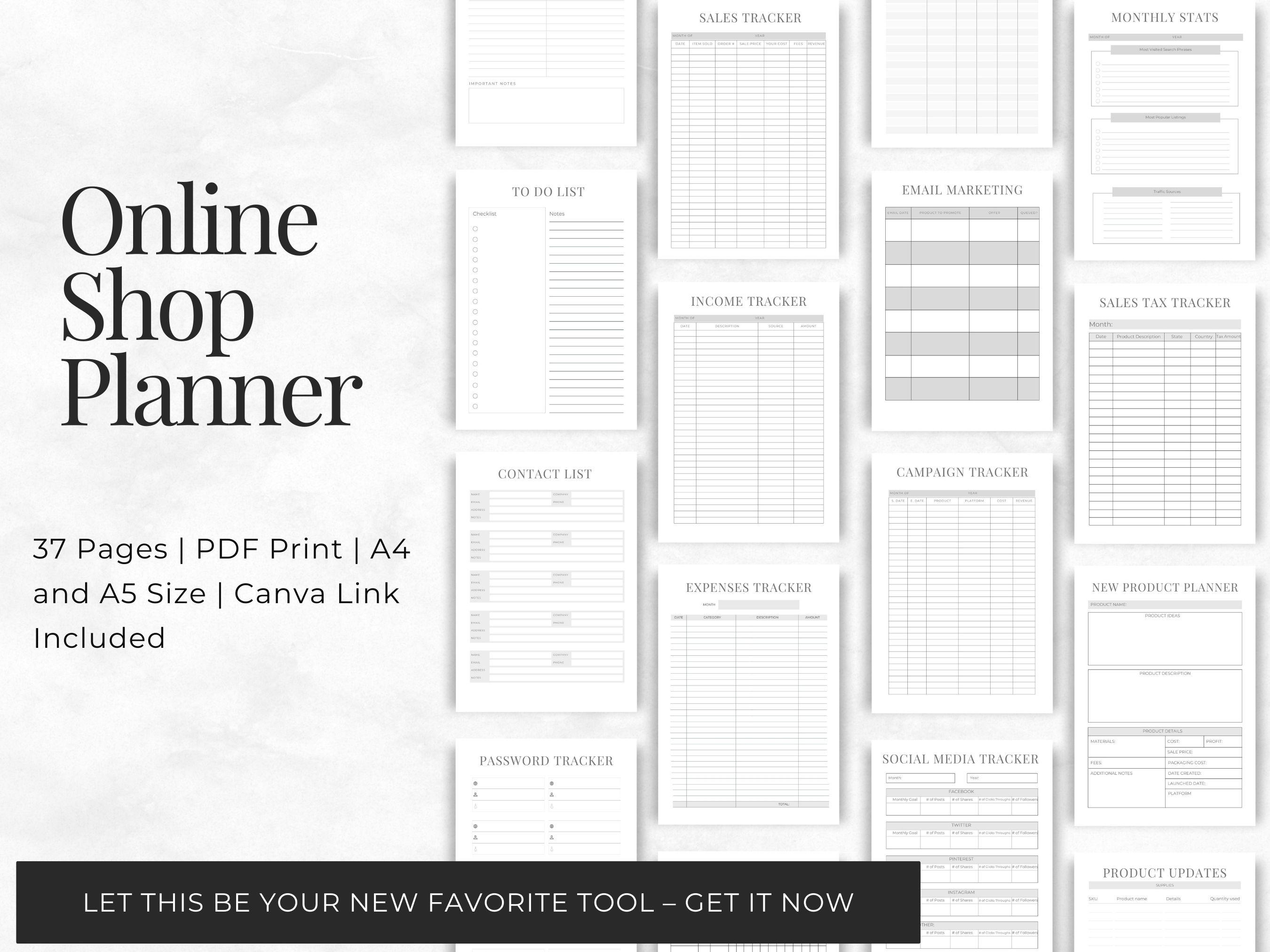 Editable Online Shop Planner (A4 & A5) + Canva Link. Track Products ...