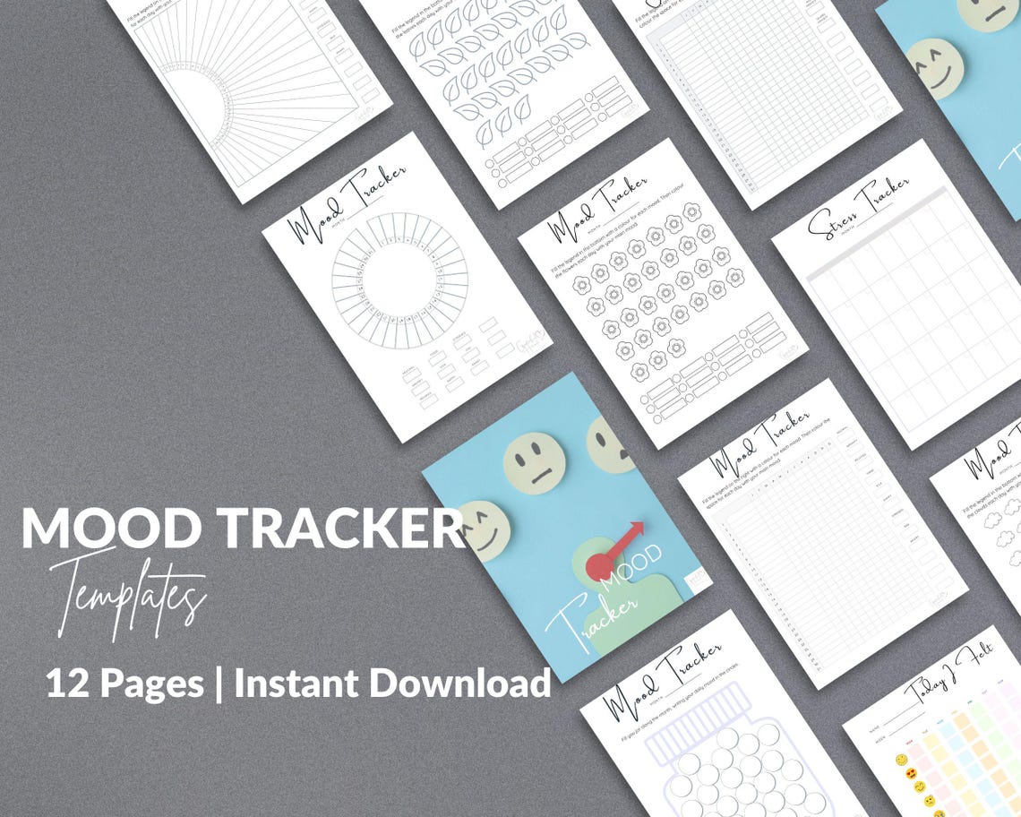Mood Tracker Printable 11 Emotional Wellness Journal Templates Digital ...