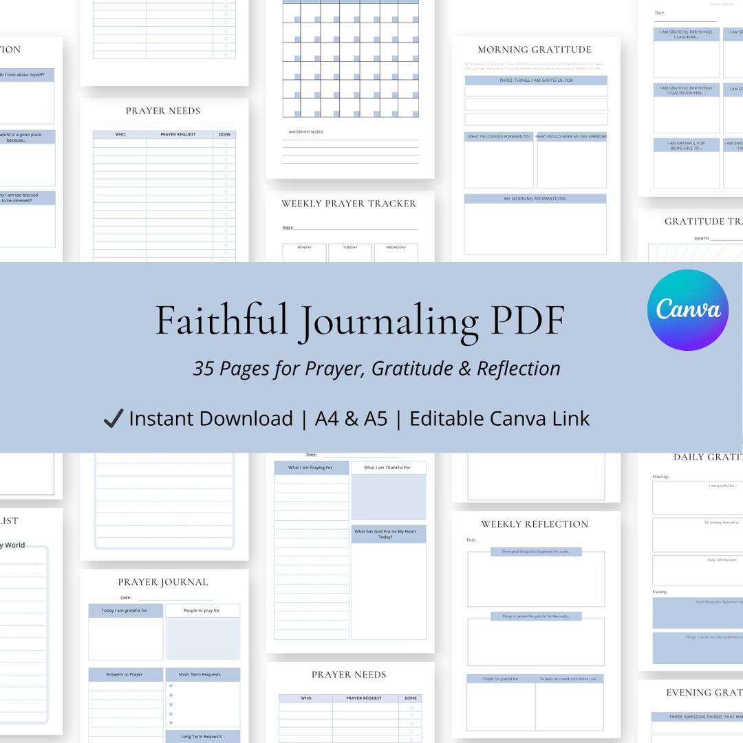 Faithful Prayer Journal Template Editable Canva | A4 A5 Christian PDF ...