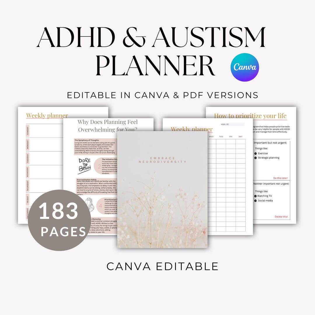 ADHD & Autism Planner | 183 Pages | PDF + Canva Editable | A4 + A5 - Etsy