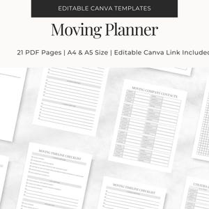 Moving Planner Template PDF With Canva Link, A4 A5 Printable Moving ...