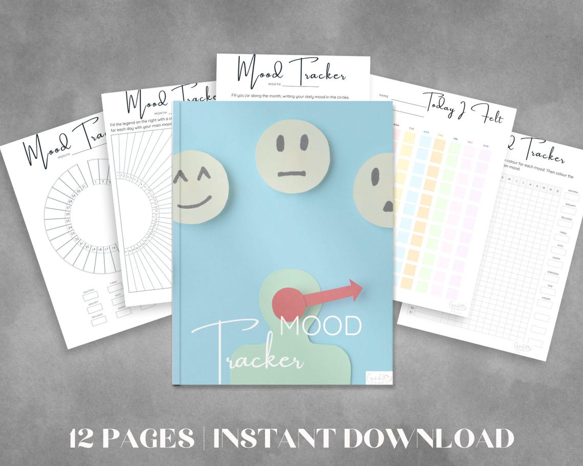 Mood Tracker Printable 11 Emotional Wellness Journal Templates Digital ...