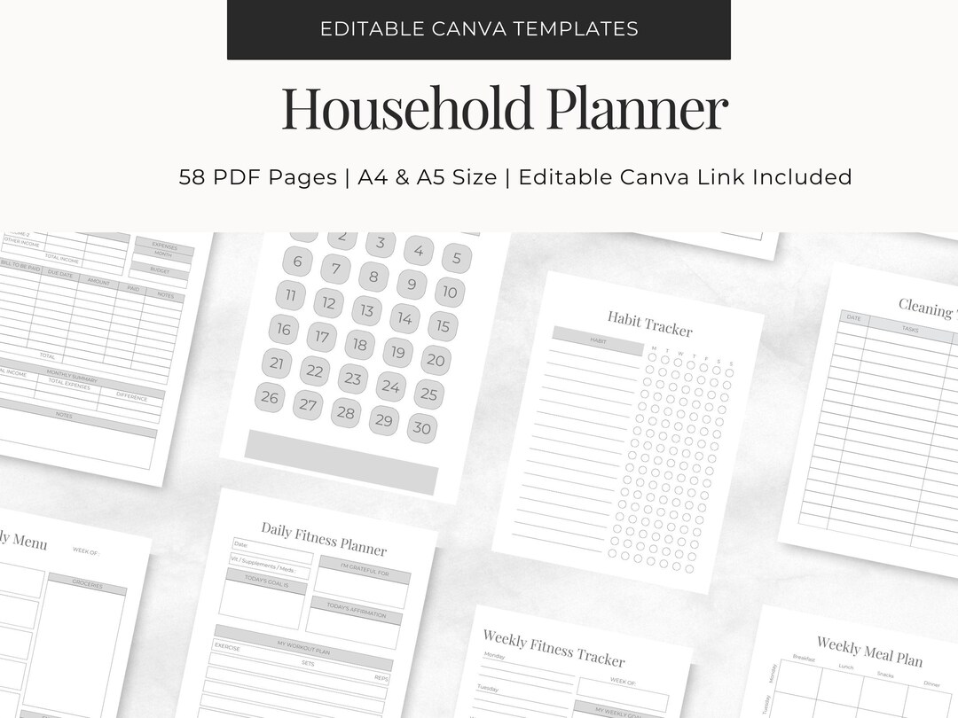 Household Planner Template With Canva Link, A4 A5 Printable Home ...