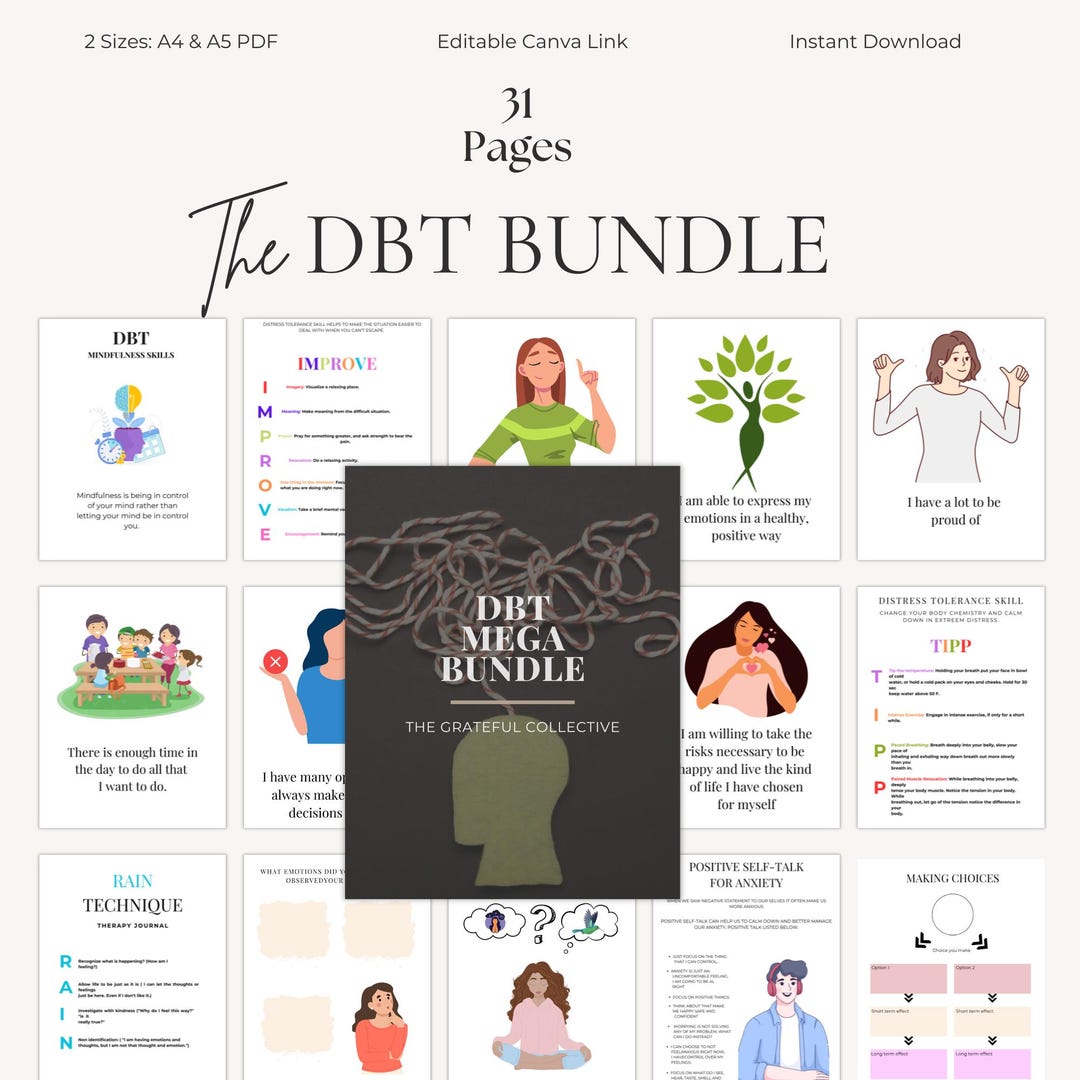 DBT & Therapy Workbook | Printable PDF A4, A5 | Fully Editable Canva ...